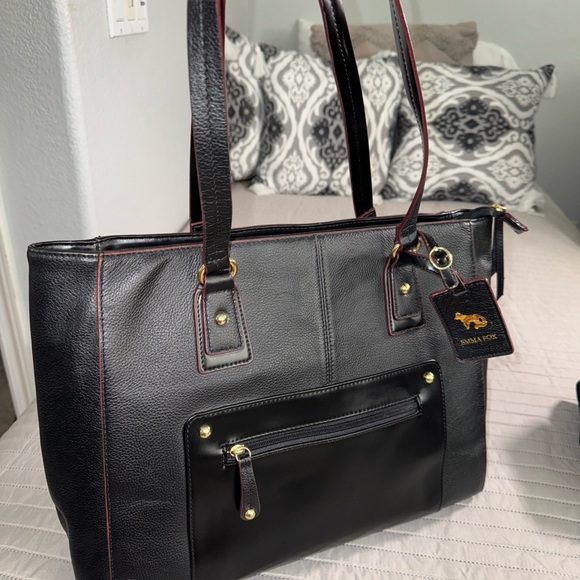 Emma Fox | Bags | Emma Fox Black Leather Laptop Overnight Large Tote ...